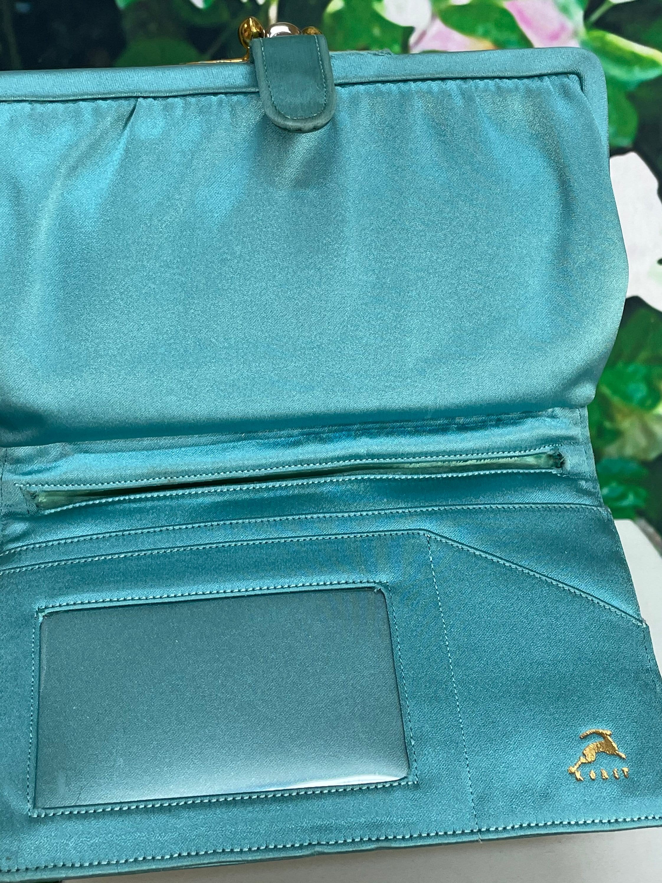 60s Koret Aqua Blue Satin Wallet Metallic Paisley - Etsy UK