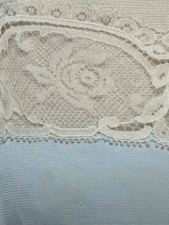 70s Lorraine Blue Slip Long Nightgown Rose Lace - Gem
