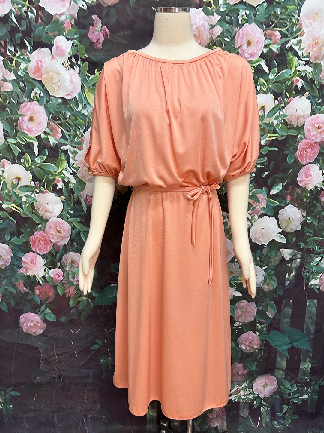 70s Julie Miller Peach Qiana Midi Dress Button Sleeves - Etsy