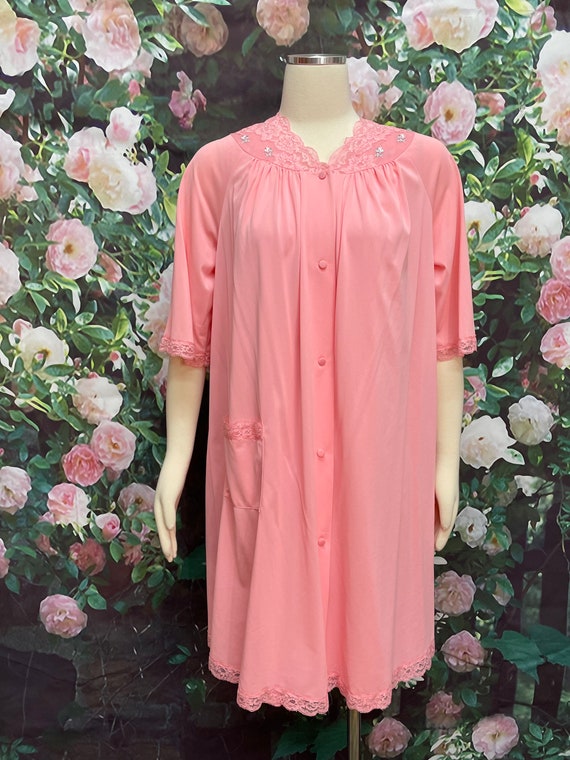 60s Shadowline Rose Pink Peignoir Negligee Nylon Nigh… - Gem