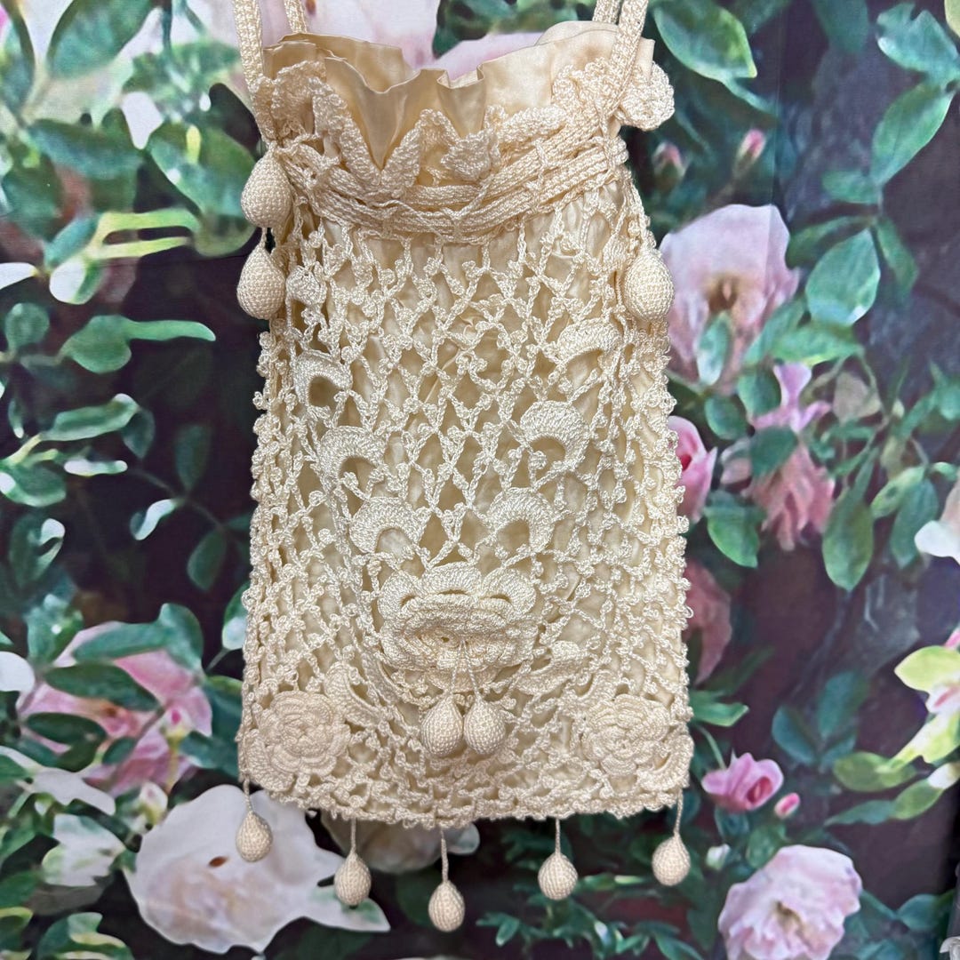 Victorian Irish Crochet Drawstring Purse Antique Reticule Acorns XL - Etsy