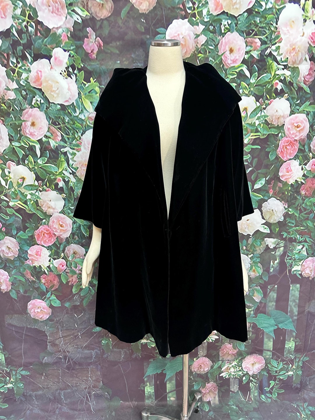50s Black Velvet Opera Coat Swing Coat Shawl Collar - Etsy