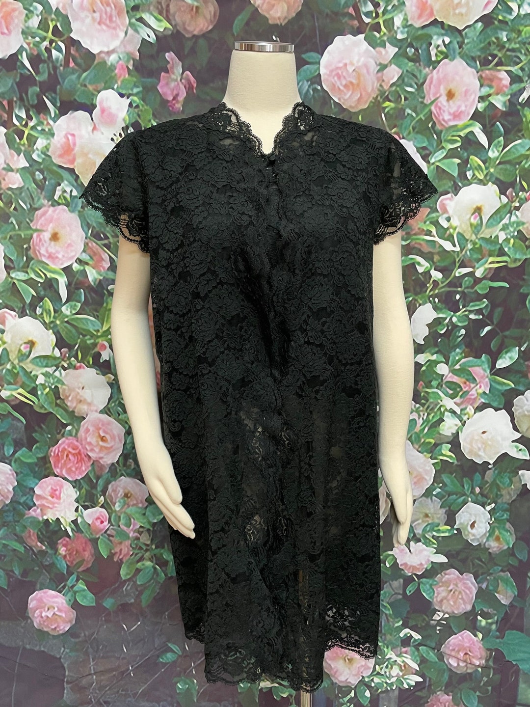60s Henson Kickernick Black Lace Chiffon Peignoir Sleep Top - Etsy