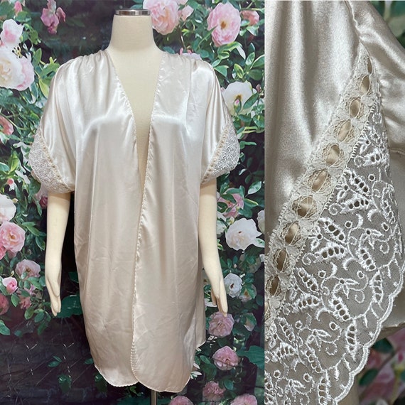 80s Val Mode Silver Liquid Satin Robe Large - Gem