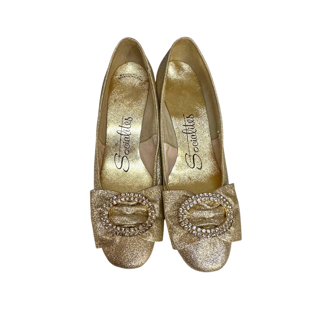 60s Socialites Gold Lame Pumps Rhinestone Buckle Size 6 Narrow - Etsy