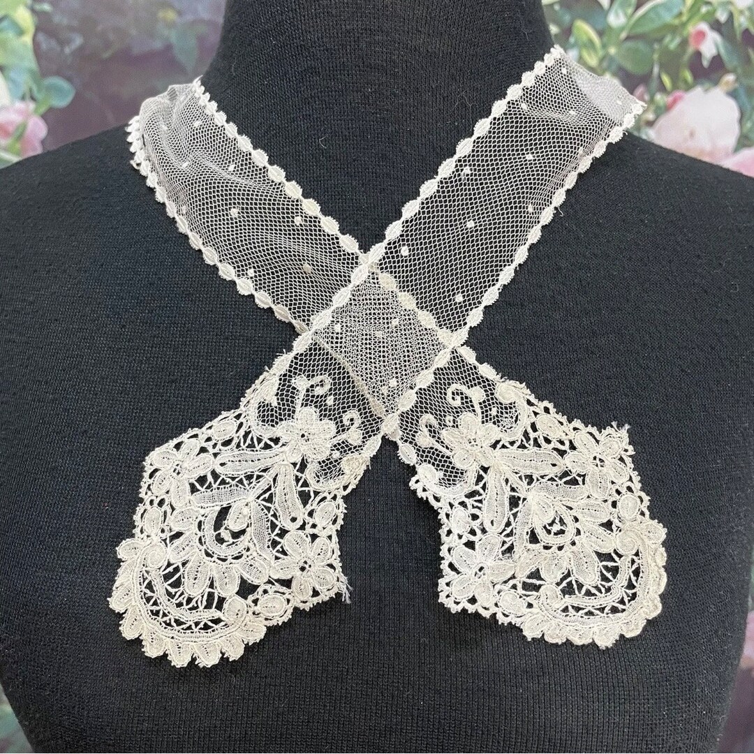 Antique Edwardian Ladies Floral Lace Lappet Neck Tie - Etsy