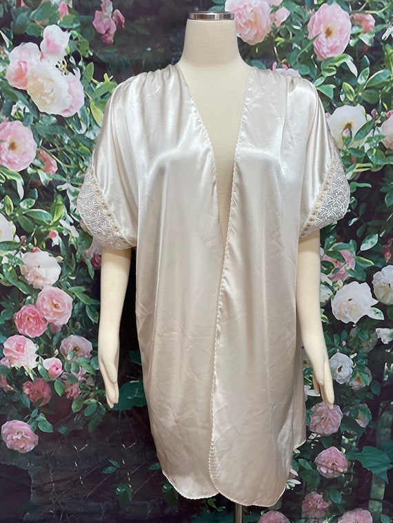 80s Val Mode Silver Liquid Satin Robe Large - Gem