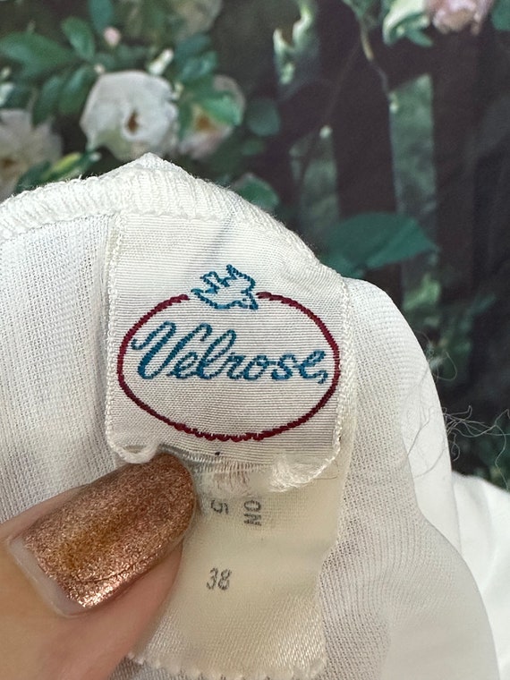 80s Velrose White Lace Bodice Dress Slip Size 38 - Gem