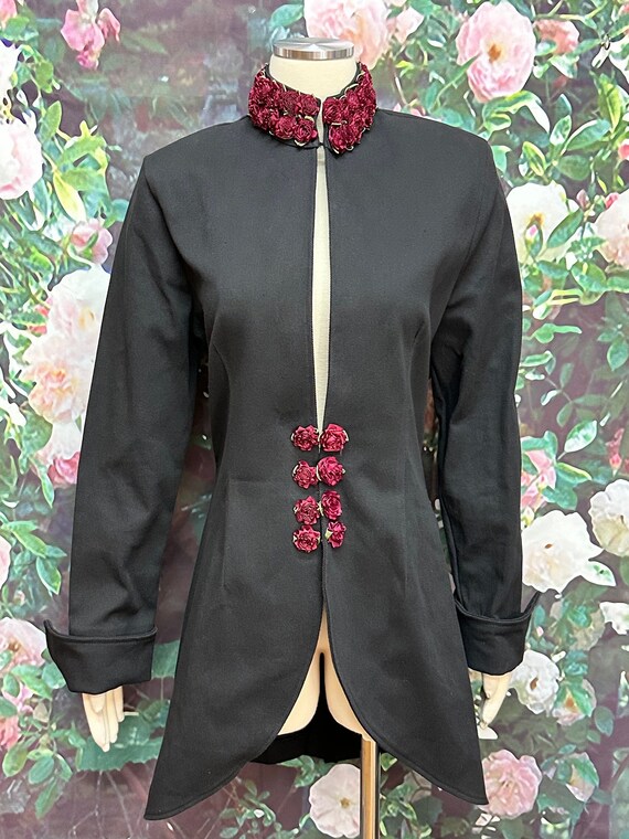 80s Lip Service Black Goth Jacket Red Roses - Gem