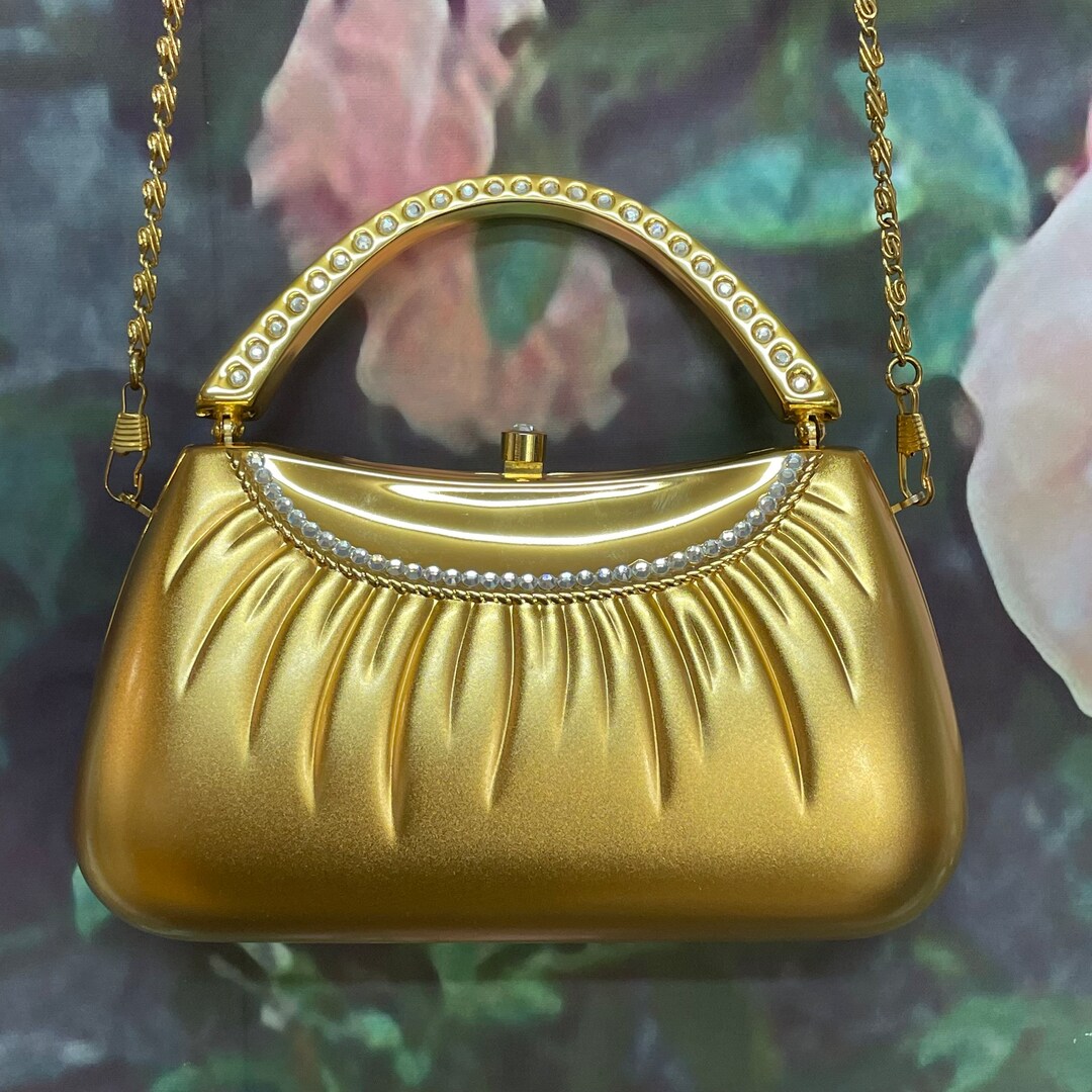 80s Brushed Gold Metal Purse Rhinestones - Etsy