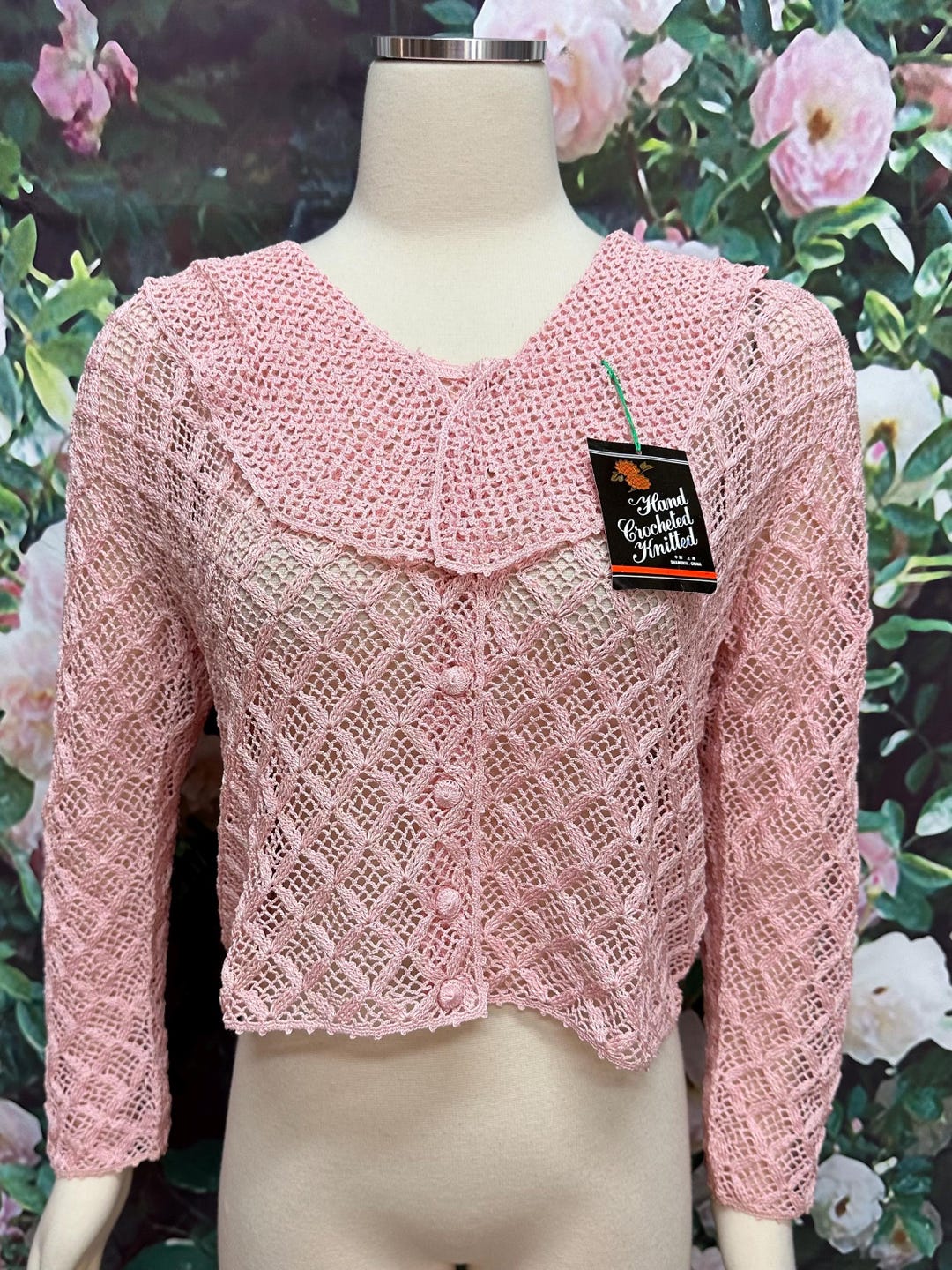 80s Lim’s Hand Crocheted Pink Cardigan Deadstock SML - Etsy