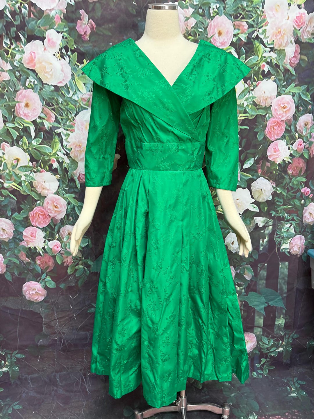 50s Green Taffeta Brocade Cocktail Dress XS - Etsy