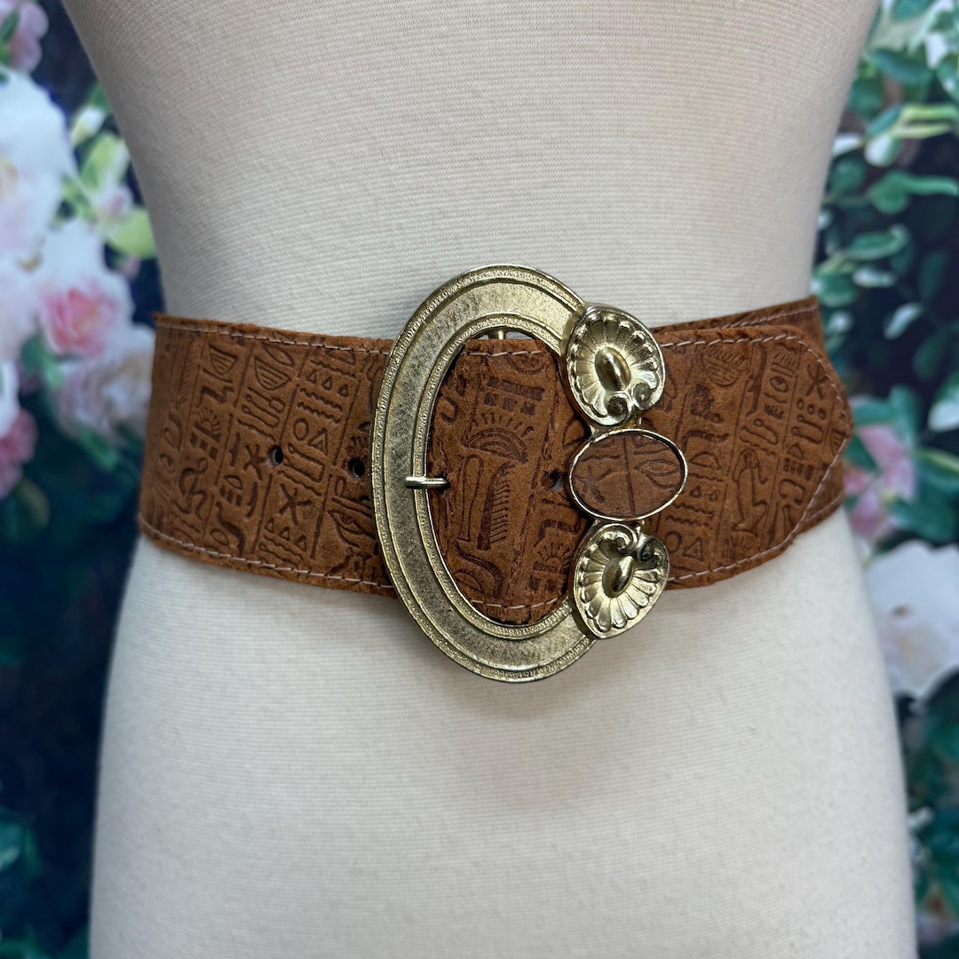 80s Egyptian Embossed Leather Belt Hieroglyphics - Etsy