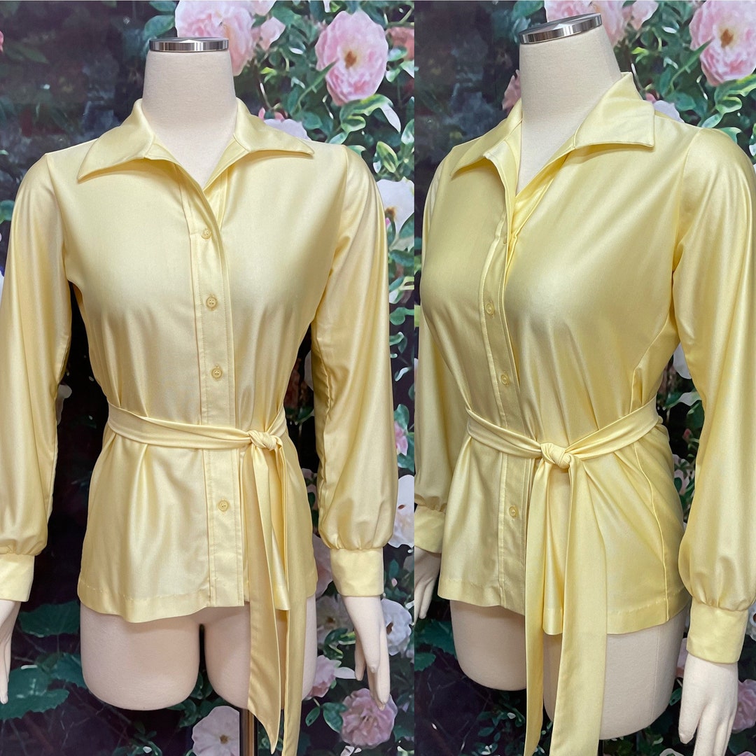 70s Its Gailord Lemon Yellow Qiana Blouse - Etsy