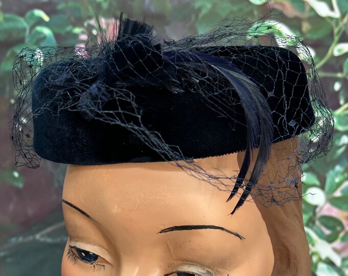 50s Blue Velvet Ring Hat Netting Feathers - Etsy