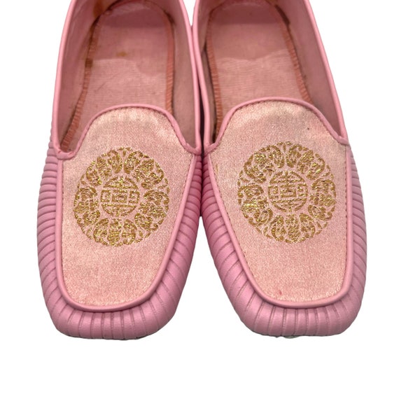 70s Pink Chinese Symbol Loafer Slippers Hong Kong Siz… - Gem