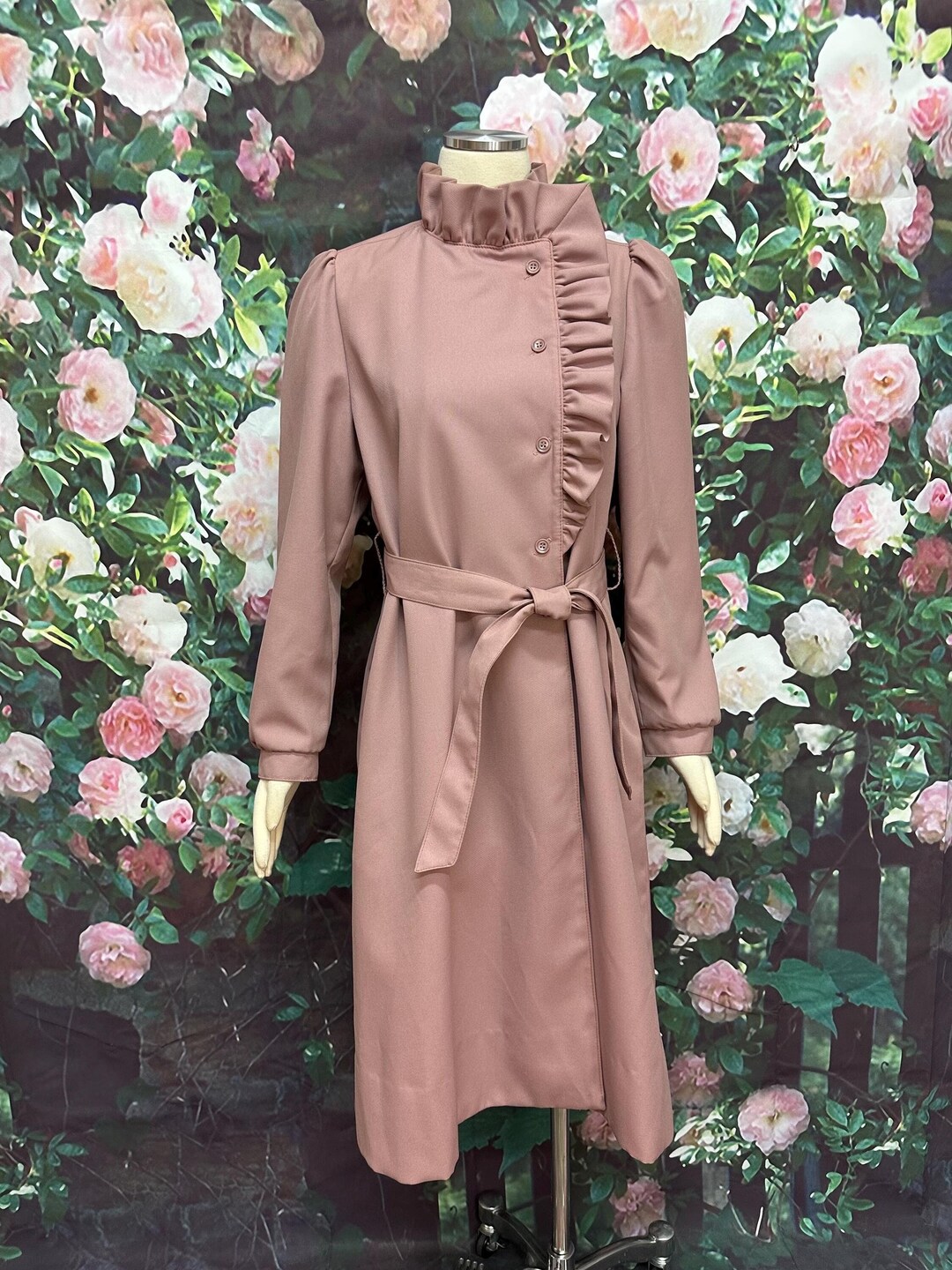 70s Bonders Mauve Ruffle Raincoat Belted Asymmetrical Opening - Etsy