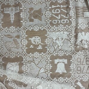 70s White Quaker Lace Bicentennial Tablecloth Patriotic America 82x 72 ...