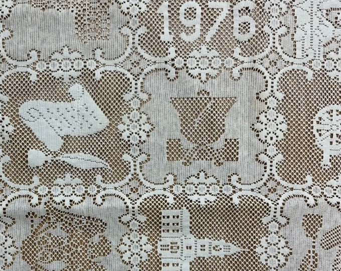 70s White Quaker Lace Bicentennial Tablecloth Patriotic America 82x 72 ...