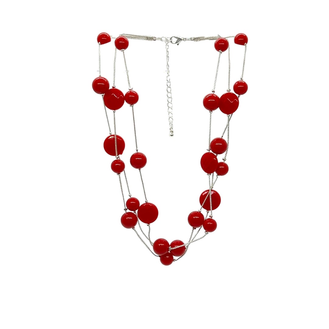 70s Red Ball Necklace Triple Strand Faceted Beads - Etsy