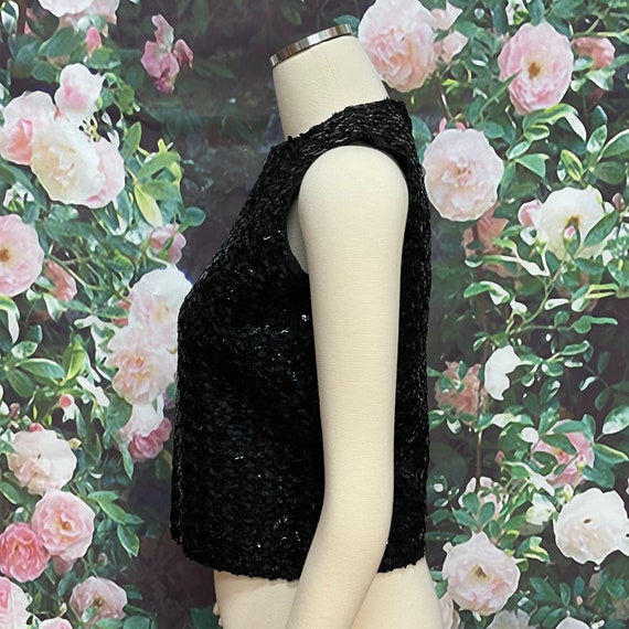 60s Malbe Original Black Sequin Shell Top - Gem