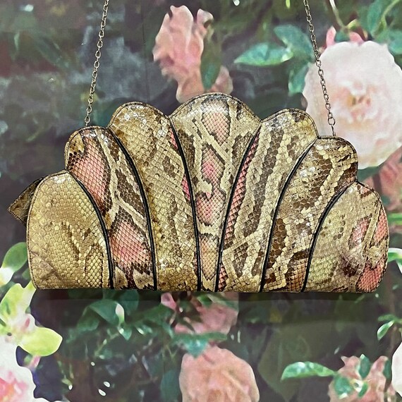 70s Caprice Scalloped Python Purse Pastel Snake Clutch - Gem