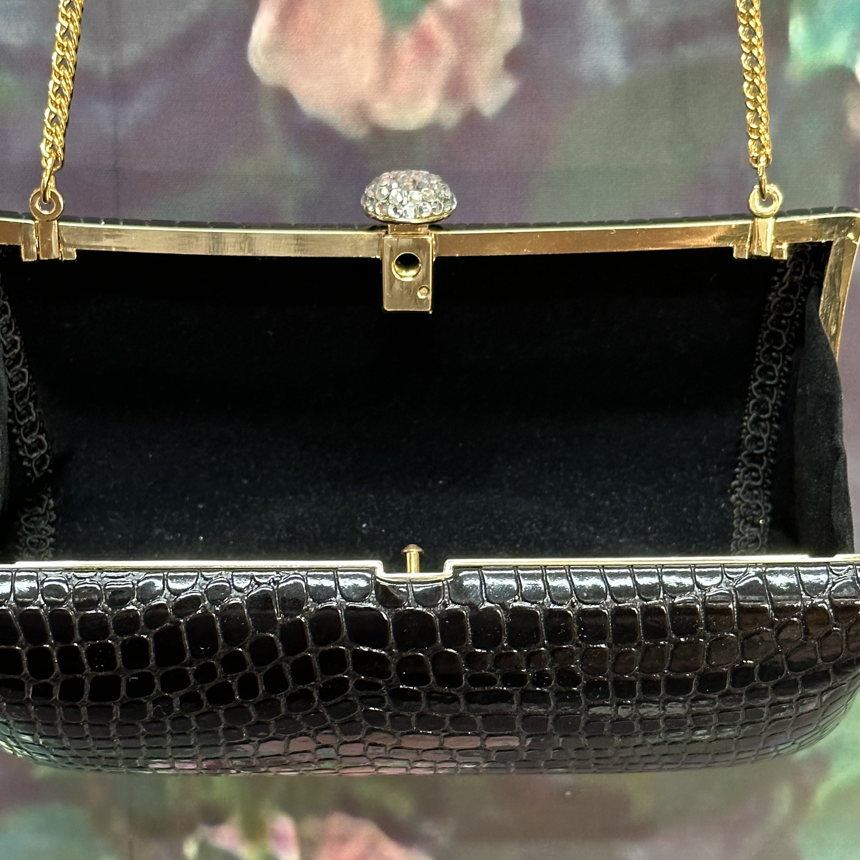 90s Black Embossed Rhinestone Clasp Box Purse - Etsy