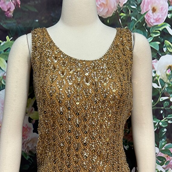 60s Cyn Les Gold sequin Beaded Shell Top - Gem