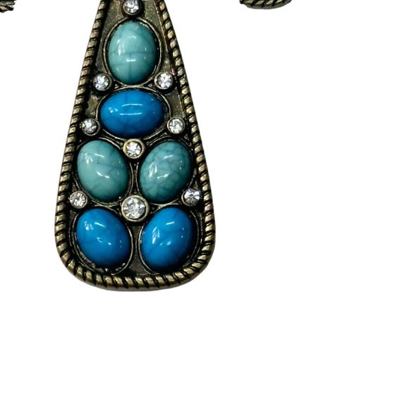 Vintage Large Pectoral Cross Pendant Faux Turquoise R… - Gem