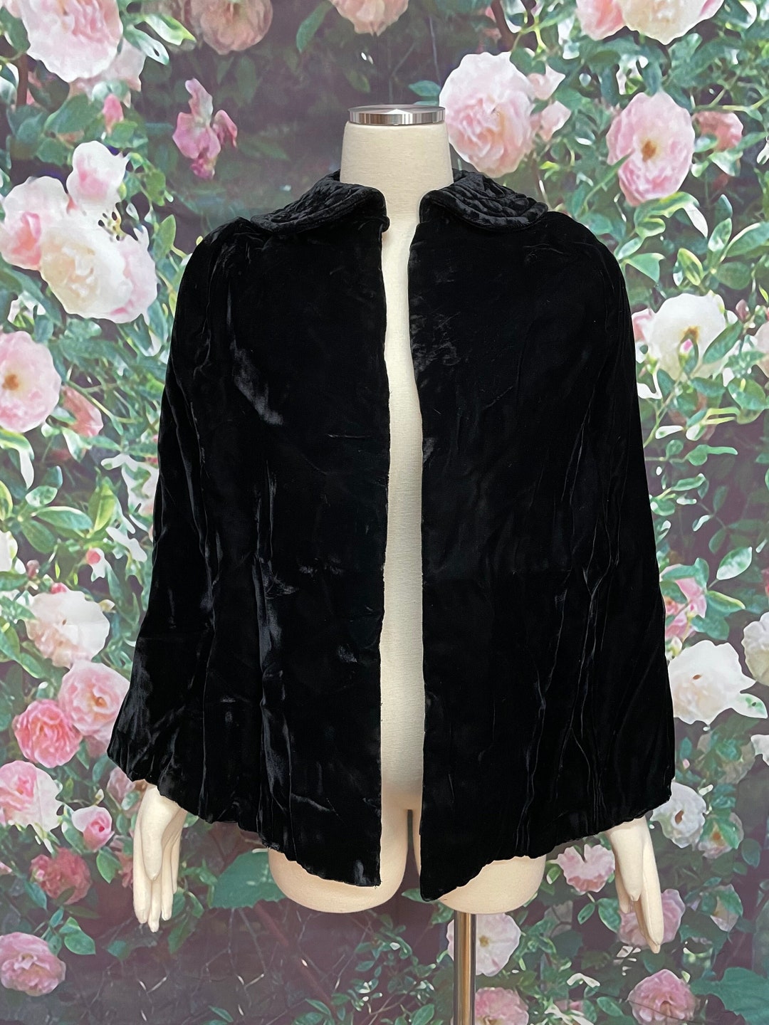 30s Black Velvet Cape Trapunto Quilted Collar - Etsy