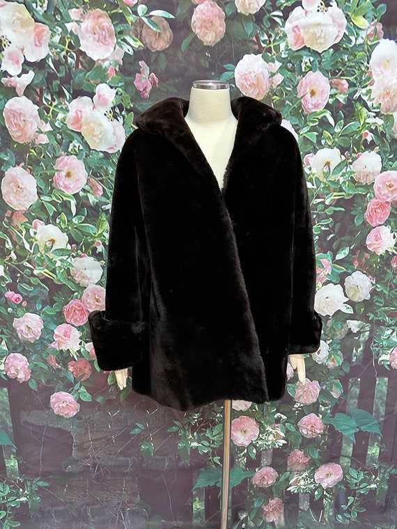 50s Arnold Constable Brown Faux Fur Coat Fake Fur - Gem