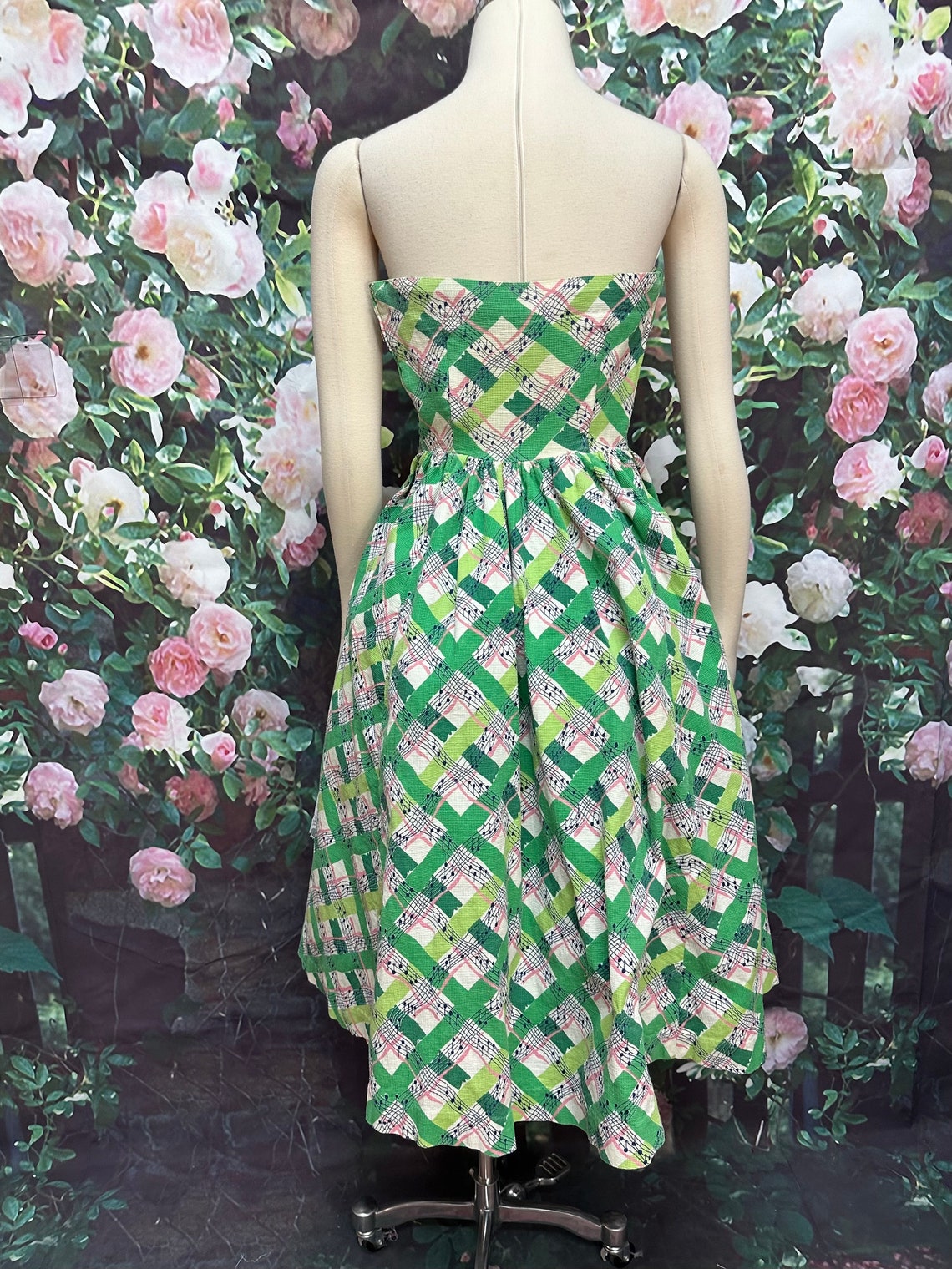 50s Green Musical Notes Strapless Dress XS Pinup Dress - Etsy