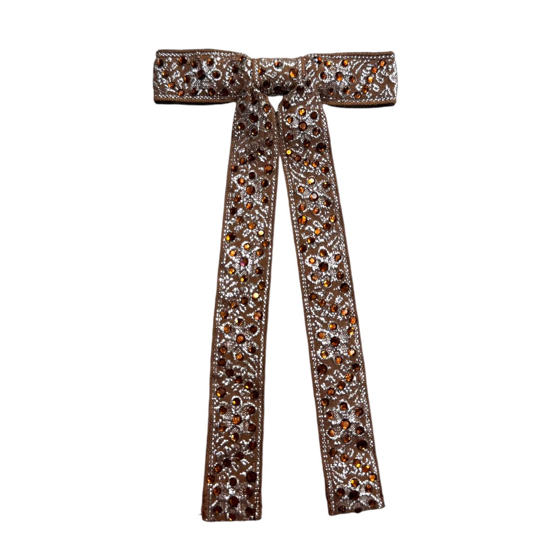 Vintage Western Rhinestone Silver Bow Tie String Tie Ribbon Clip on ...