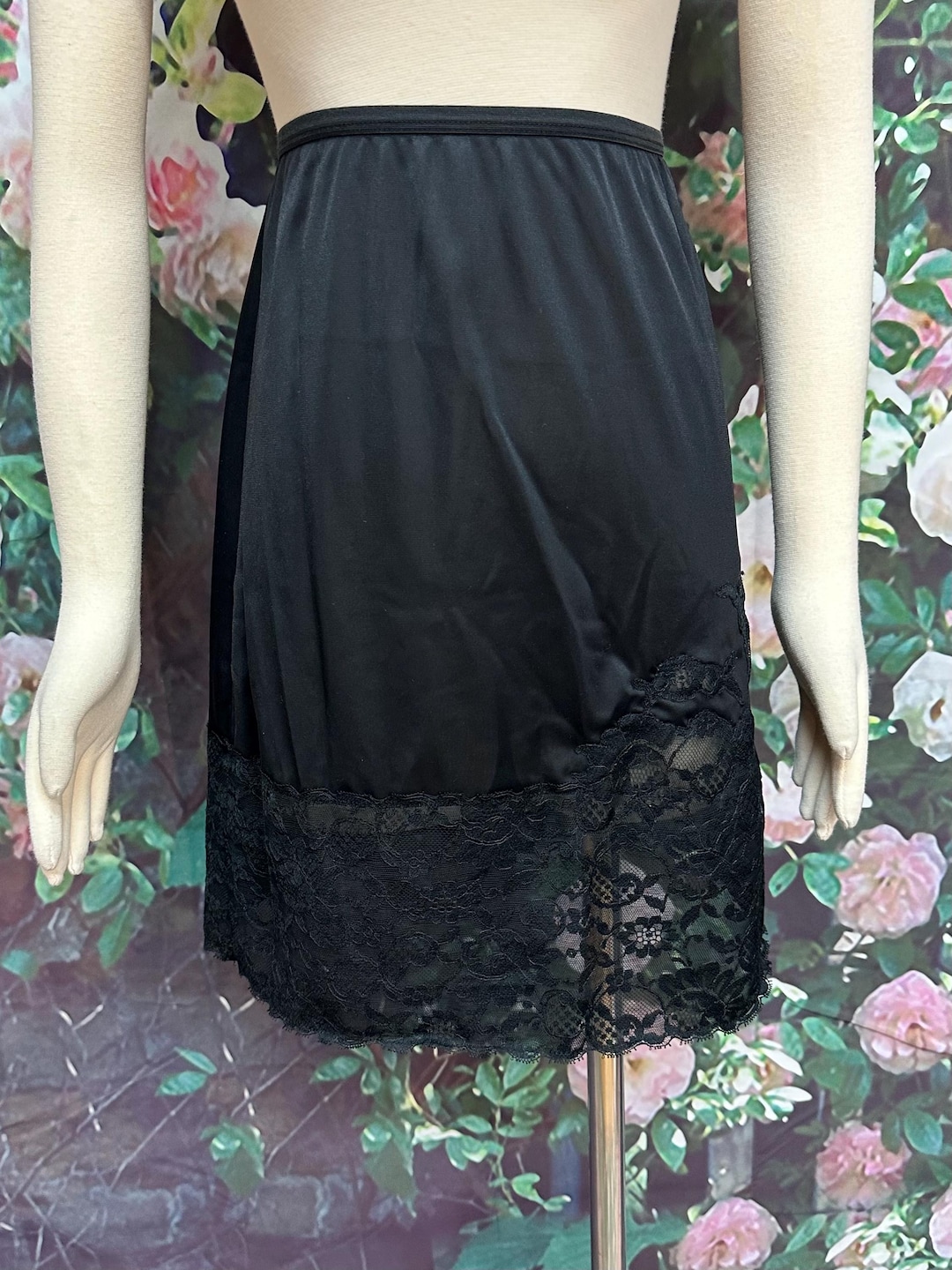 50s Black Floral Lace Half Slip Small - Etsy