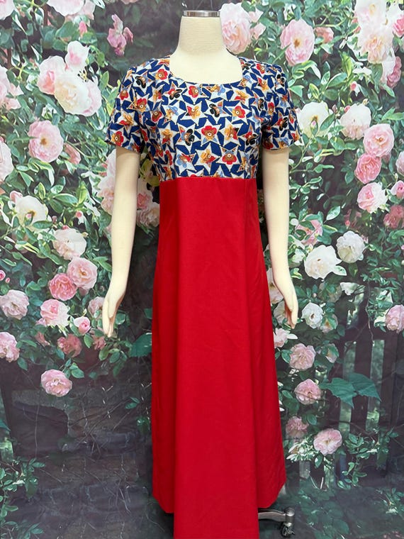 70s Red Maxi Dress Western Teddy Bear Buckeroos Novel… - Gem