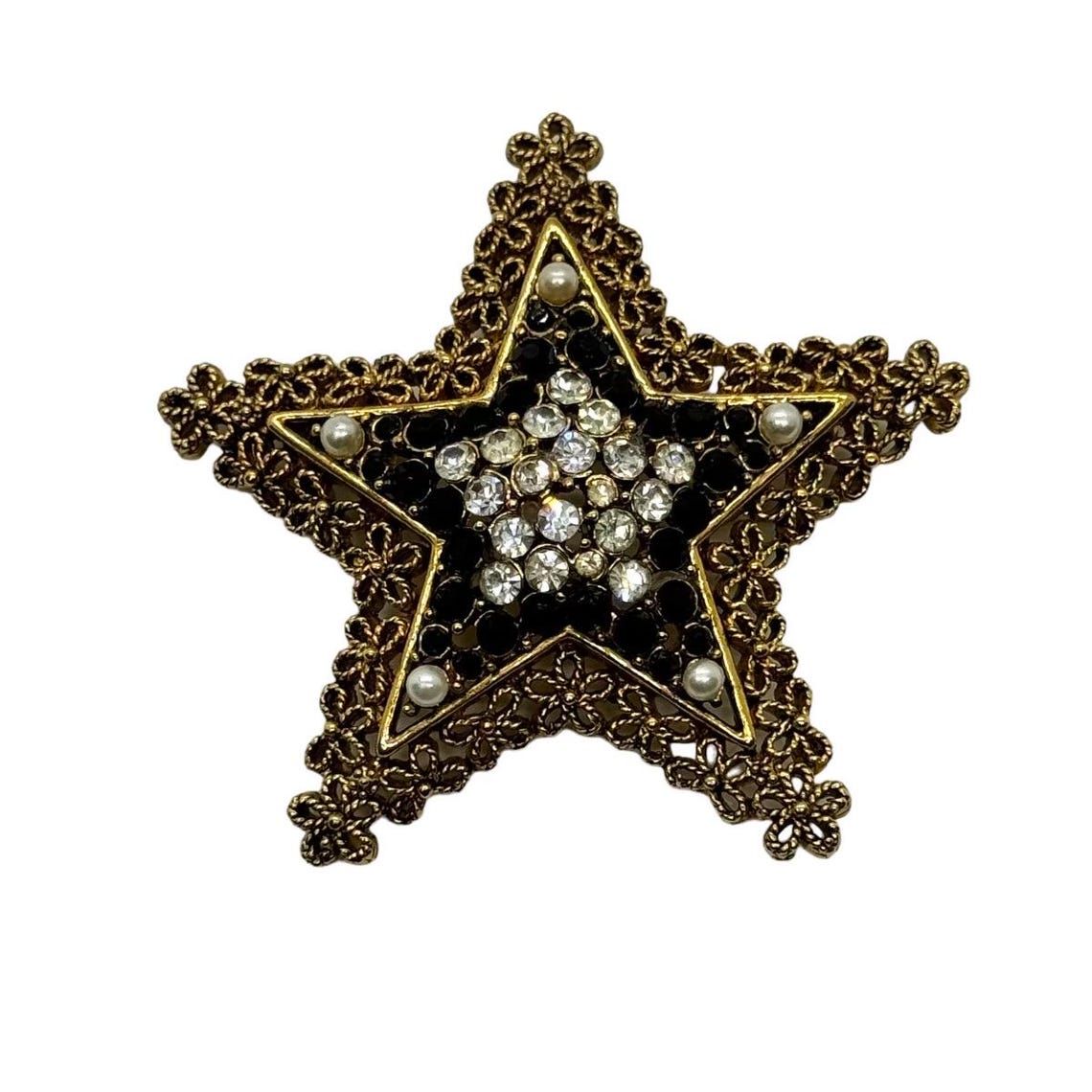 60s Gem Craft Rhinestone Star Brooch Gold Filigree - Etsy