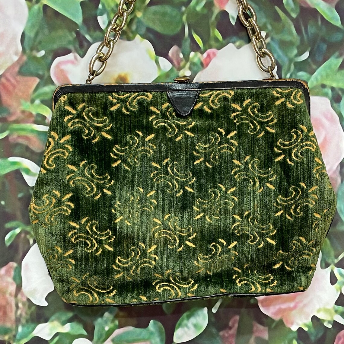60s Mel Ton Green Carpet Bag Purse Tapestry - Etsy