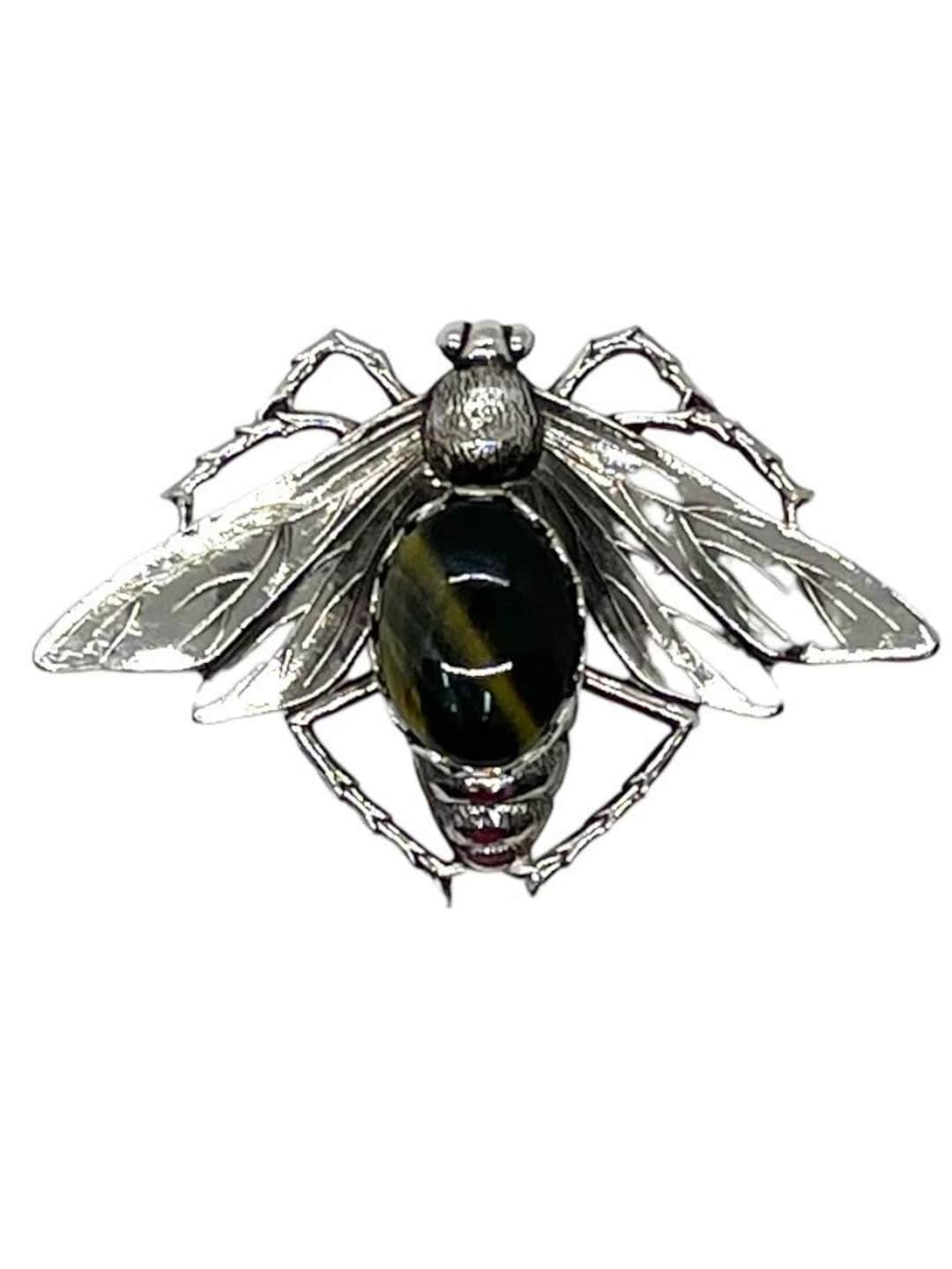 60s Art Nouveau Silver Bug Brooch Cats Eye Cabochon - Etsy