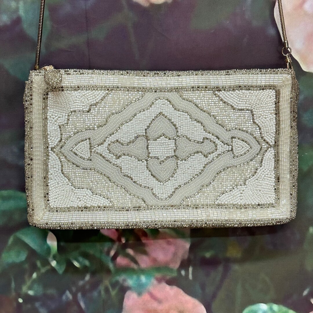 80s Genie White Beaded Evening Clutch Purse AB Beads Pearls - Etsy