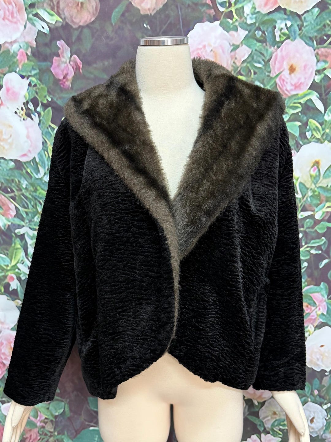 60s Black Fake Curly Lamb Fur Coat Fur Shawl Collar - Etsy