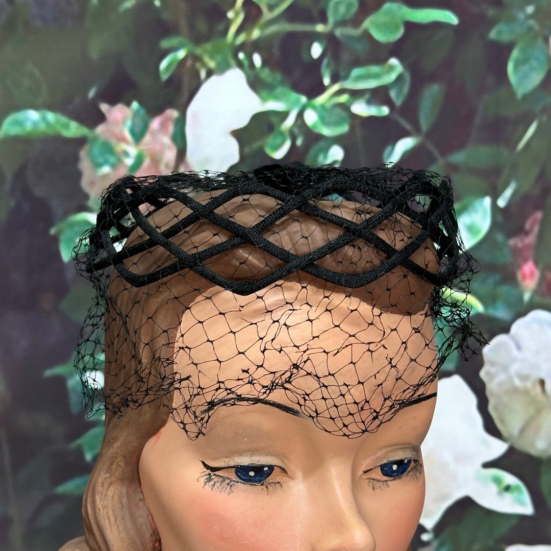 50s Black Velvet Lattice Hat Netting - Etsy