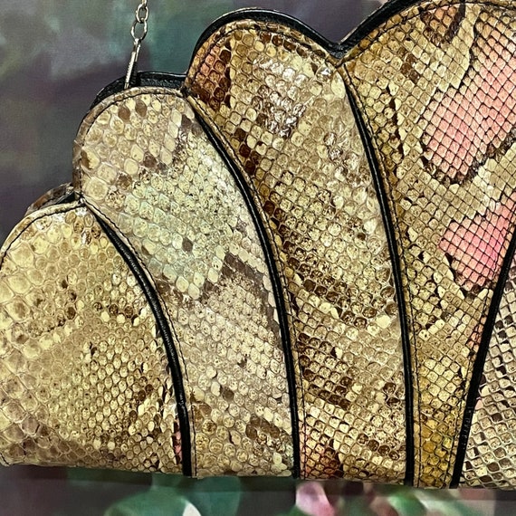 70s Caprice Scalloped Python Purse Pastel Snake Clutch - Gem