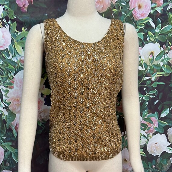 60s Cyn Les Gold sequin Beaded Shell Top - Gem