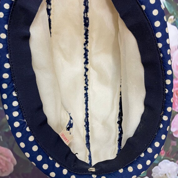 50s Navy Blue White Polka Dot Shell Hat Calot Turned … - Gem