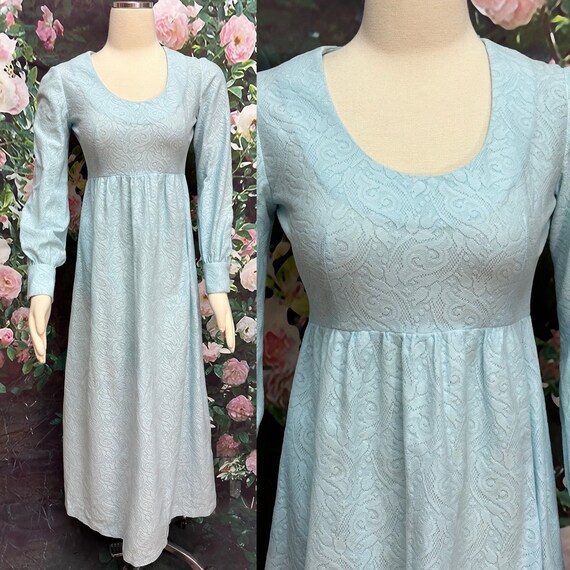 70s Powder Blue Lace Regency Maxi Dress XS - Gem
