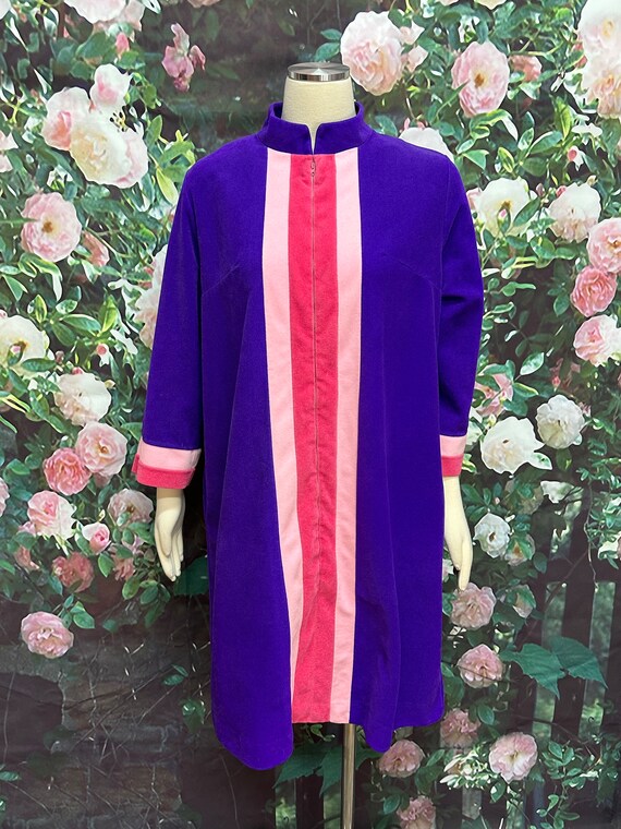70s Vanity Fair Purple Stripe Robe Zip Up Pink - Gem