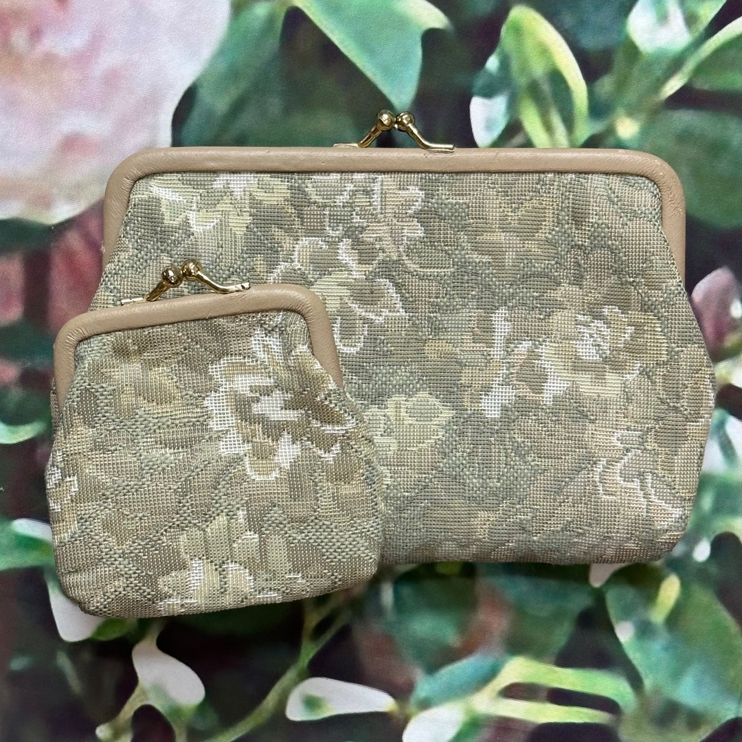 80s Green Floral Tapestry Pouch Set Coin Purse - Etsy