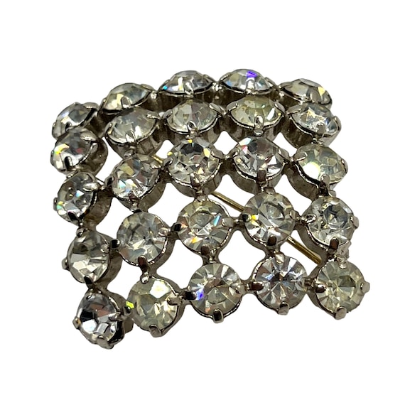 50s Square Clear Rhinestone Brooch - Gem