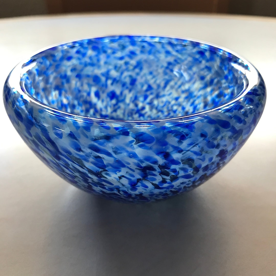 Hand Blown Art Glass Bowl Cobalt Snow Dubble Bowl - Etsy