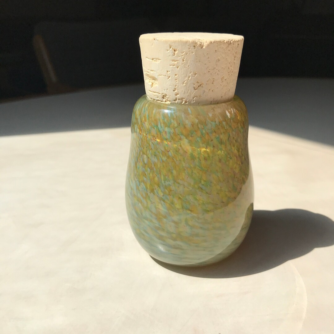 Hand Blown Art Glass Jar Iris Opal Turquoise Inkwell Jar With Cork - Etsy